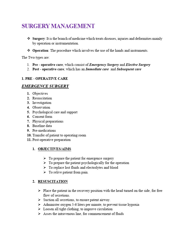 Surgery Management Pre and Post-Op | PDF | Surgery | Intravenous Therapy