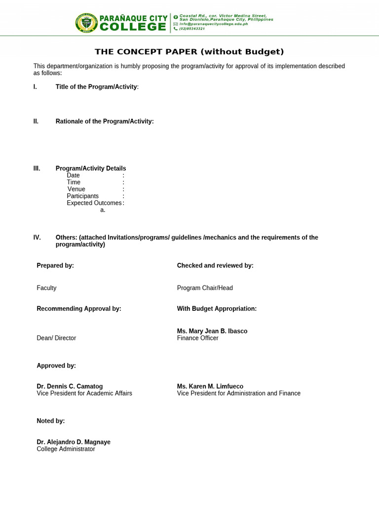 Concept Paper Without Budget Template 1 | PDF