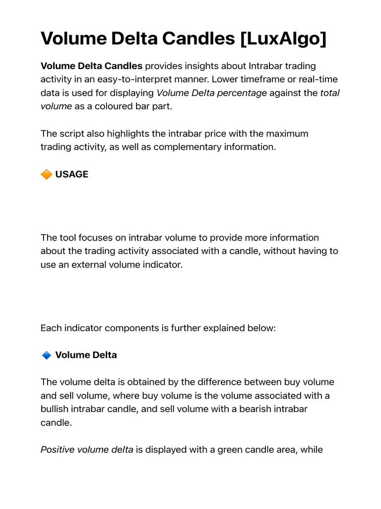 Volume Delta Candles (LuxAlgo) - Indicator by LuxAlgo - TradingView India | PDF