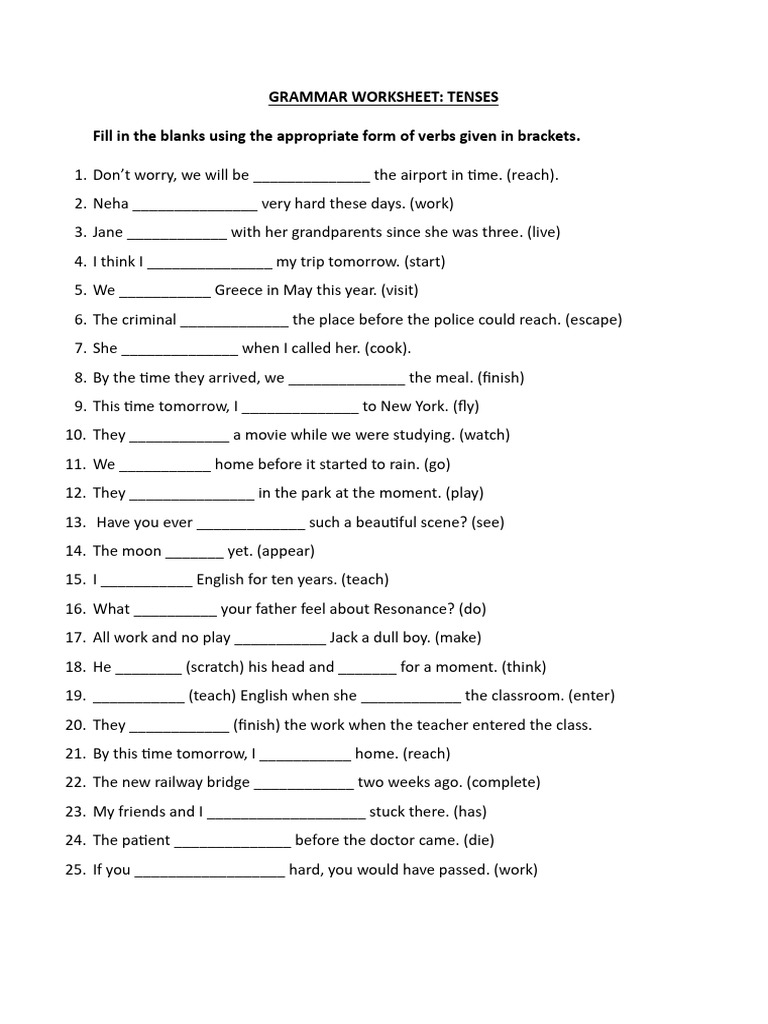 Tenses Practice Worksheet | PDF