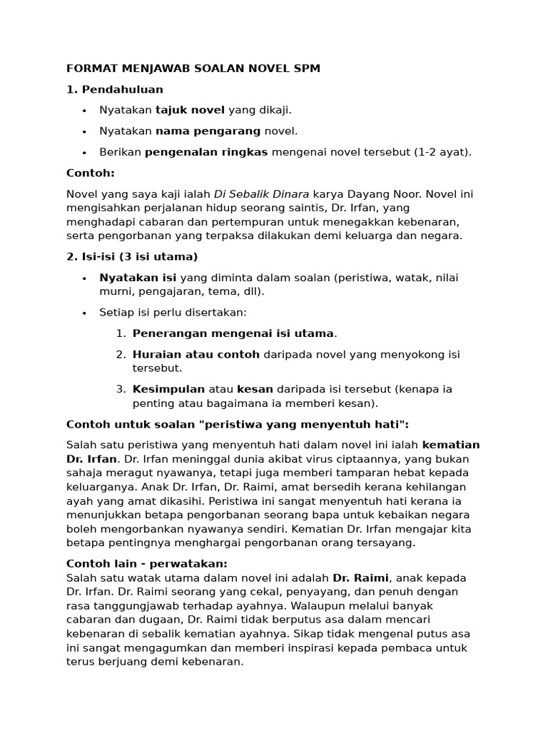 Format Menjawab Soalan Novel SPM | PDF