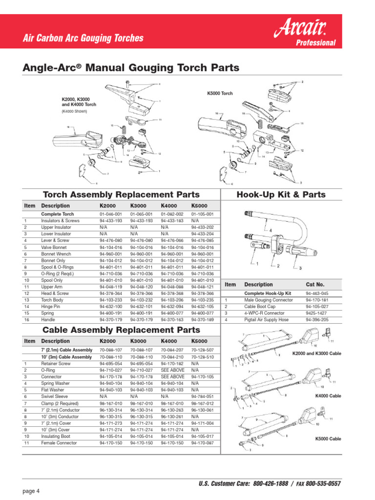 Esab Arcair k4000 Gouging Torch 1000 Amp 7 Foot 517653 | PDF ...