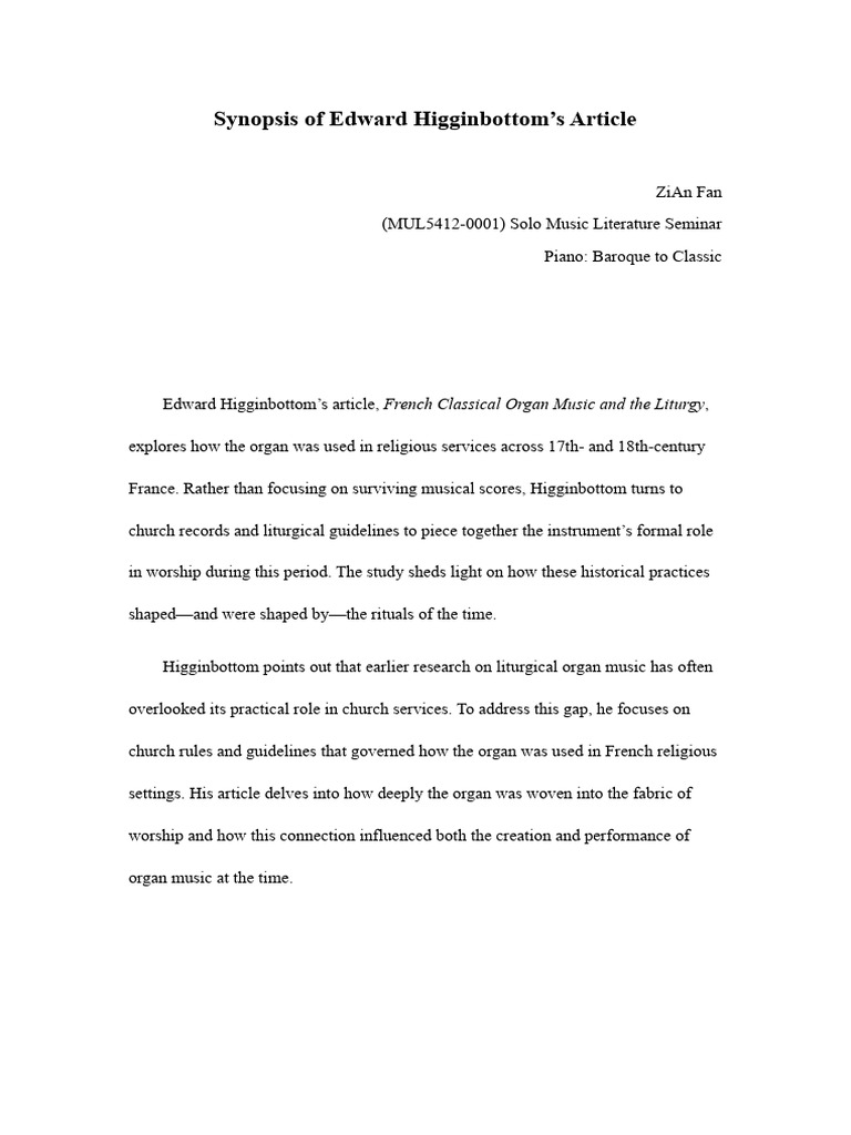 Synopsis of Edward Higginbottom's Article | PDF | Christian Worship And ...