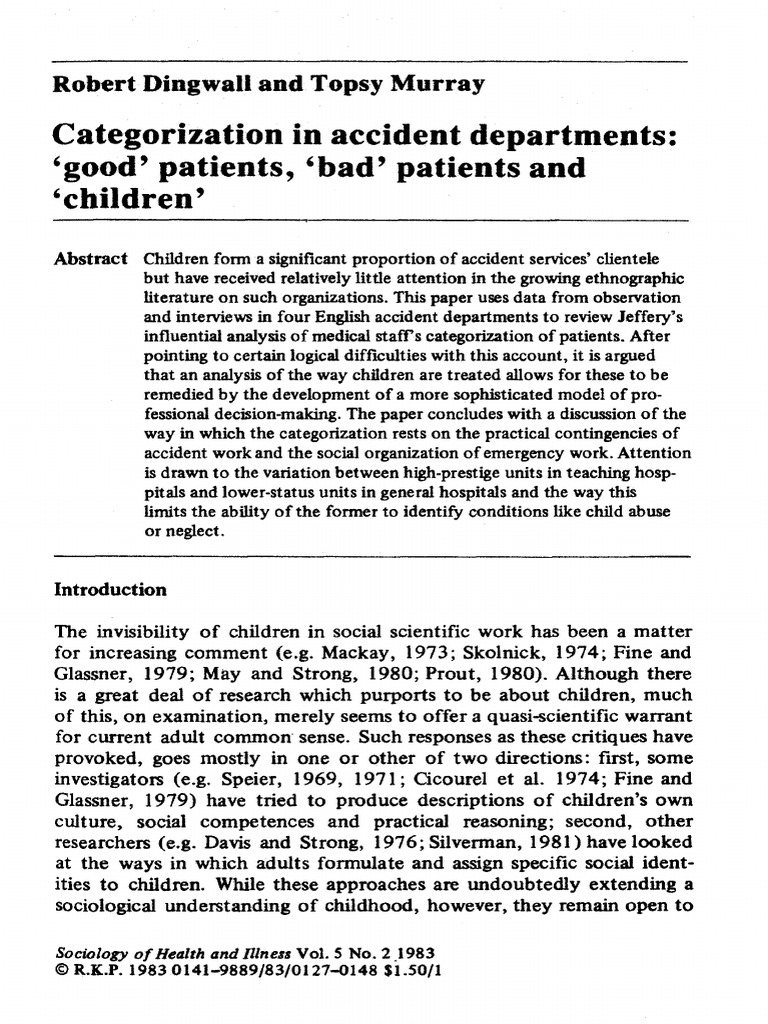 Dingwall Good Bad Patients SHI1983 | PDF | Sociology | Liberal Arts ...