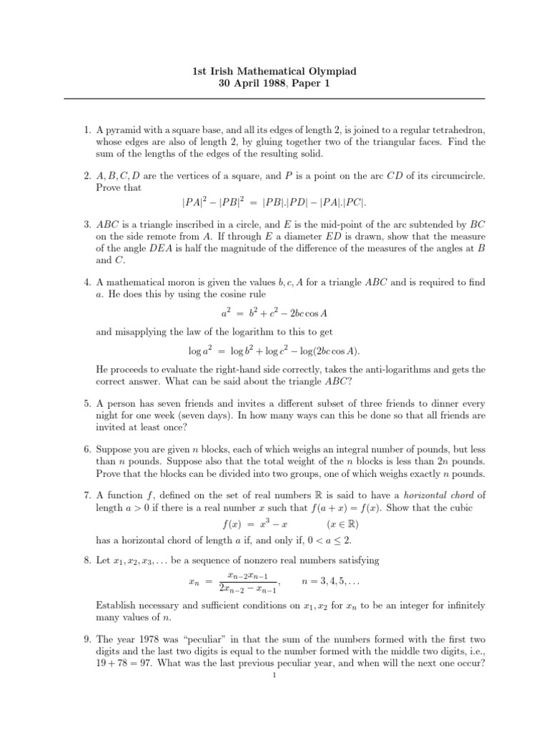 IrMO Olympiad PYQ's | PDF | Triangle | Elementary Geometry