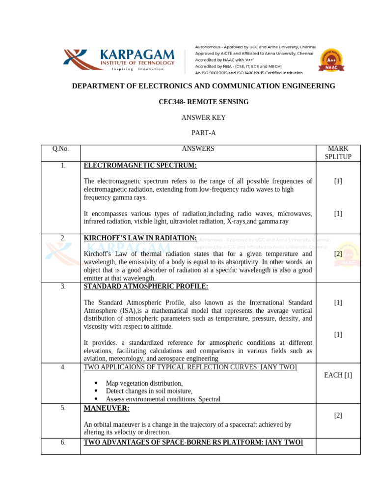 Remote Sensing Answer Key | PDF | Electromagnetic Radiation | Lidar