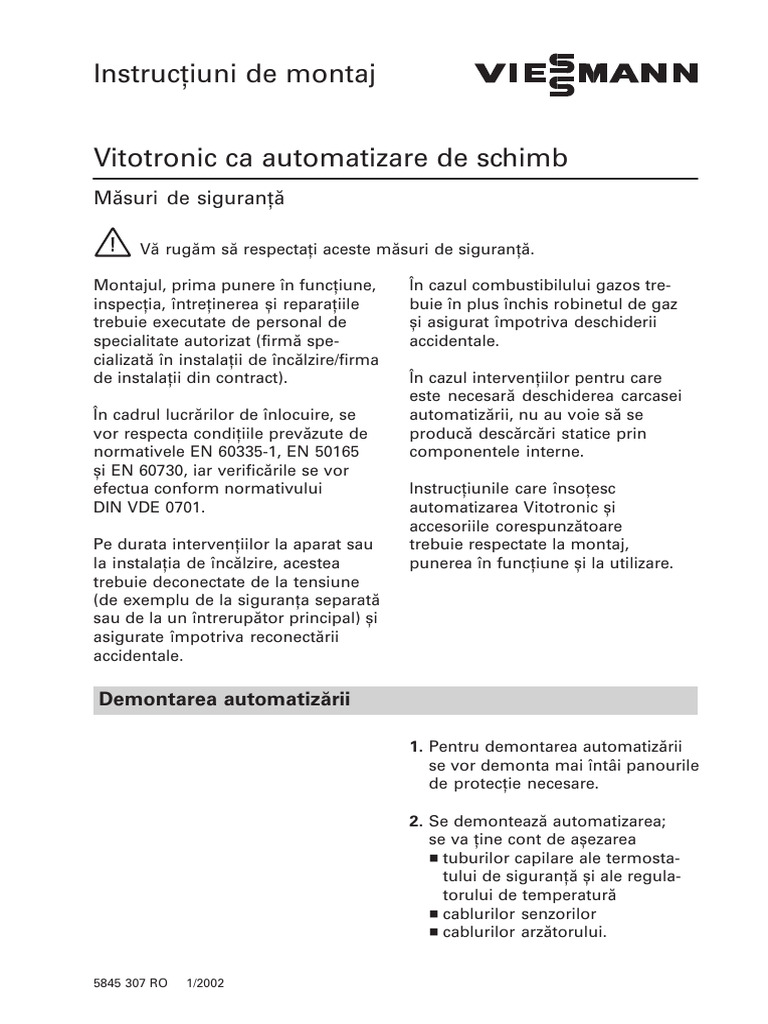 Instructiuni - VITOTRONIC Cu Automatizare de Schimb | PDF