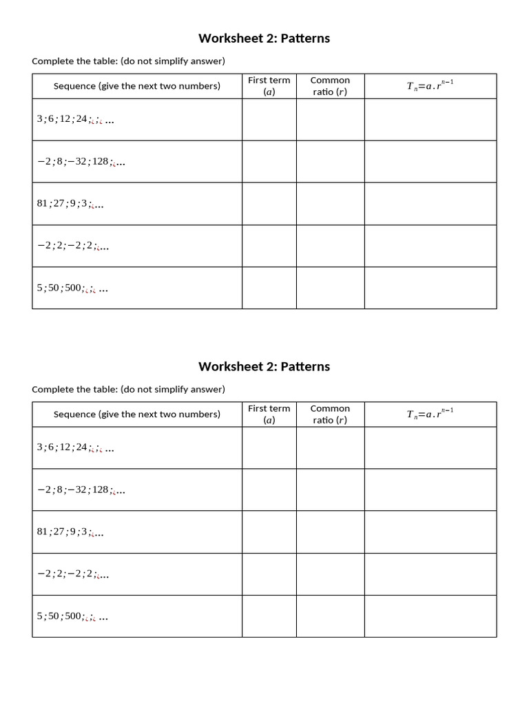 Number Patterns Worksheet | PDF