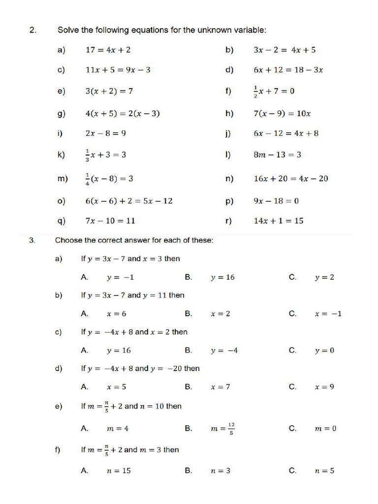 Grade 8 - ALGEBRAIC EQUATIONS Worksheet | PDF