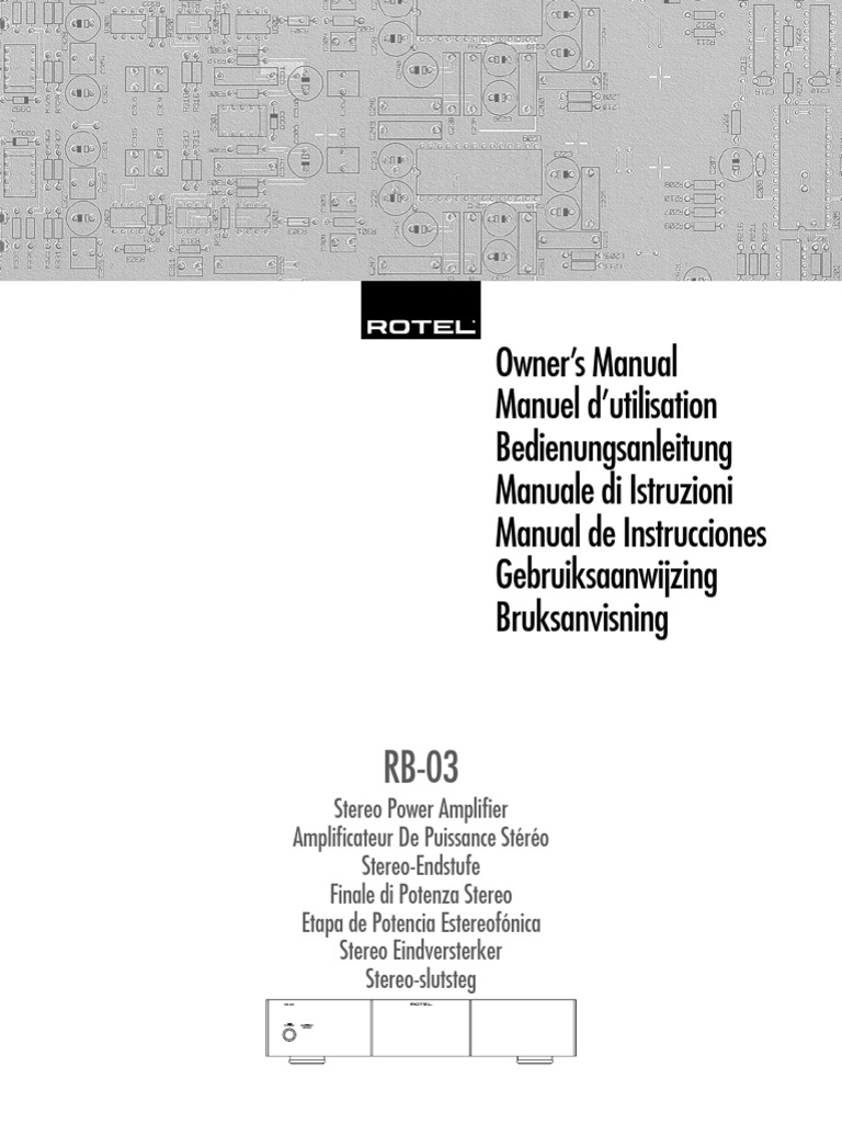 Rotel RB-03 Stereo Amplifier Manual | PDF | Loudspeaker | Amplifier