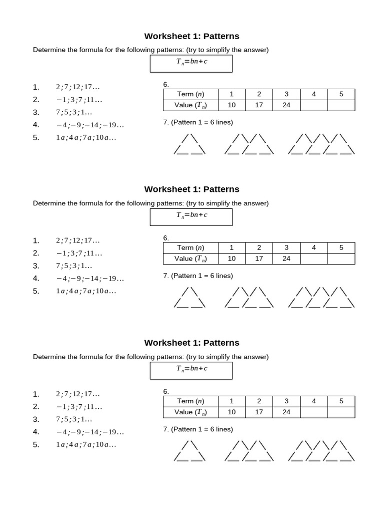 Grade 8 Mathematics - Worksheet 1 (NumberPatterns) | PDF