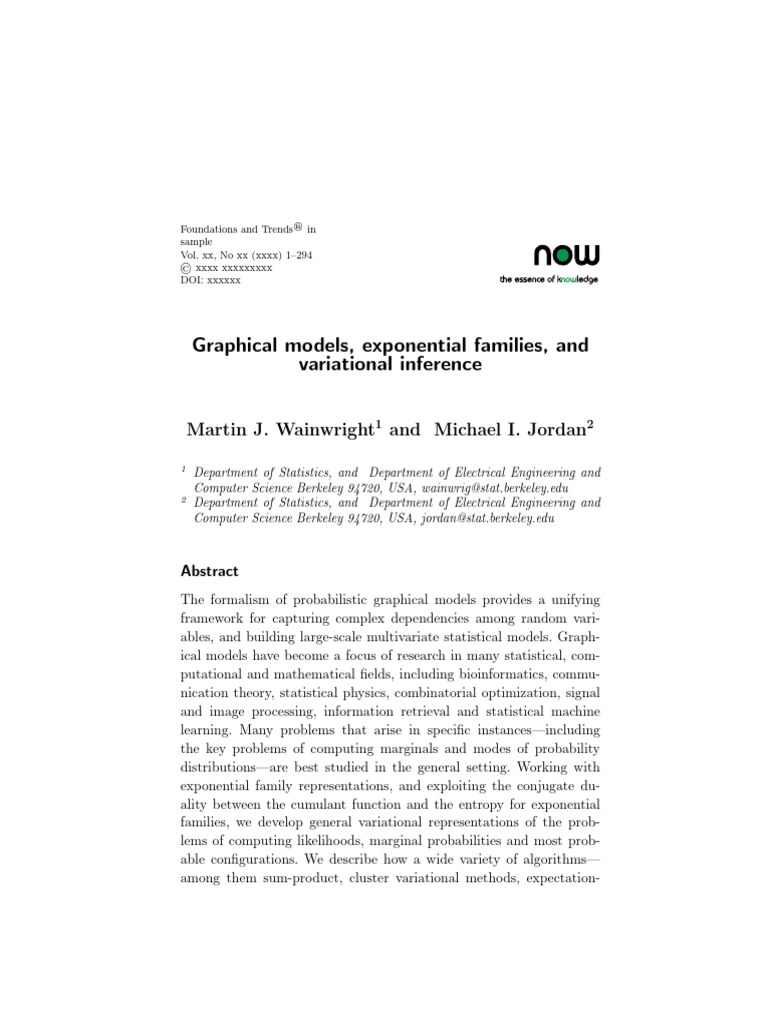 Graphical Models Exponential Families And Variational Inference Pdf