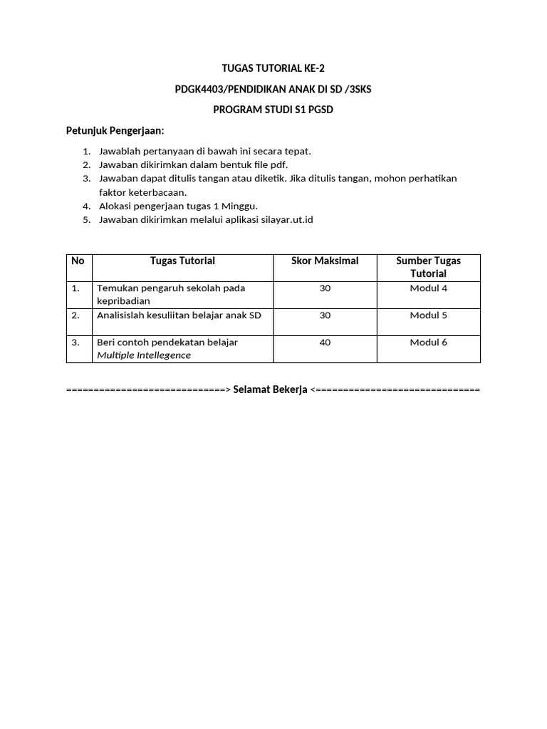 Tugas Tutorial Ke 2 Mk. Pendidikan Anak SD | PDF