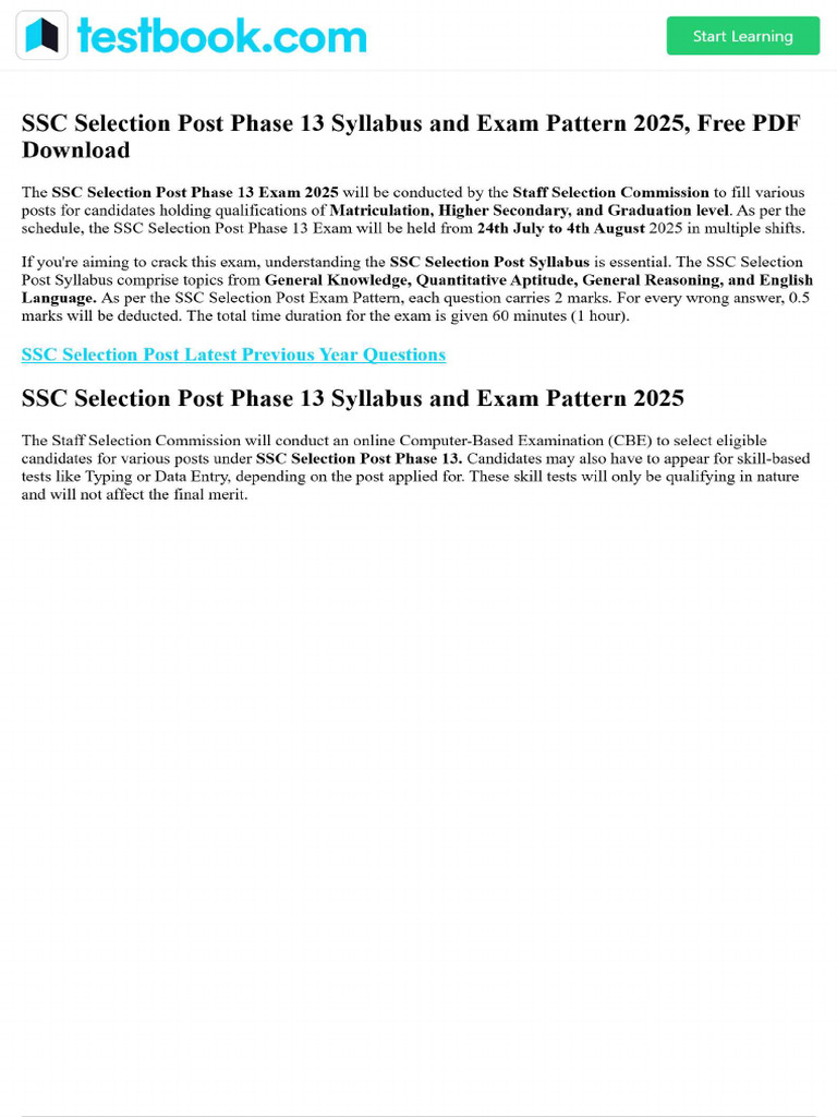Ssc Selection Post Phase 13 Syllabus And Exam Pattern 2025 Free Pdf
