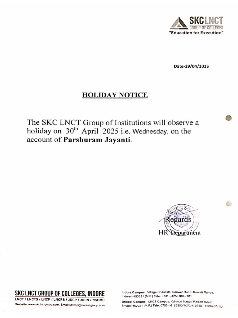 Holiday Notice 2 | PDF