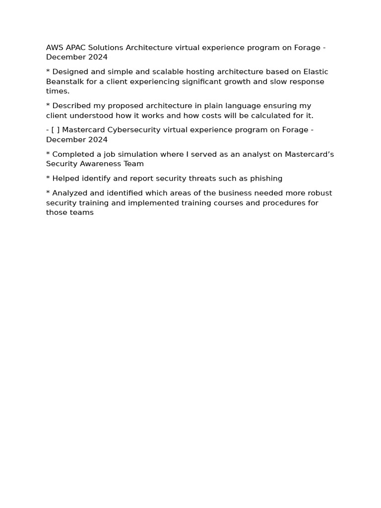AWS APAC Solutions Architecture Virtual Experience Program On Forage | PDF
