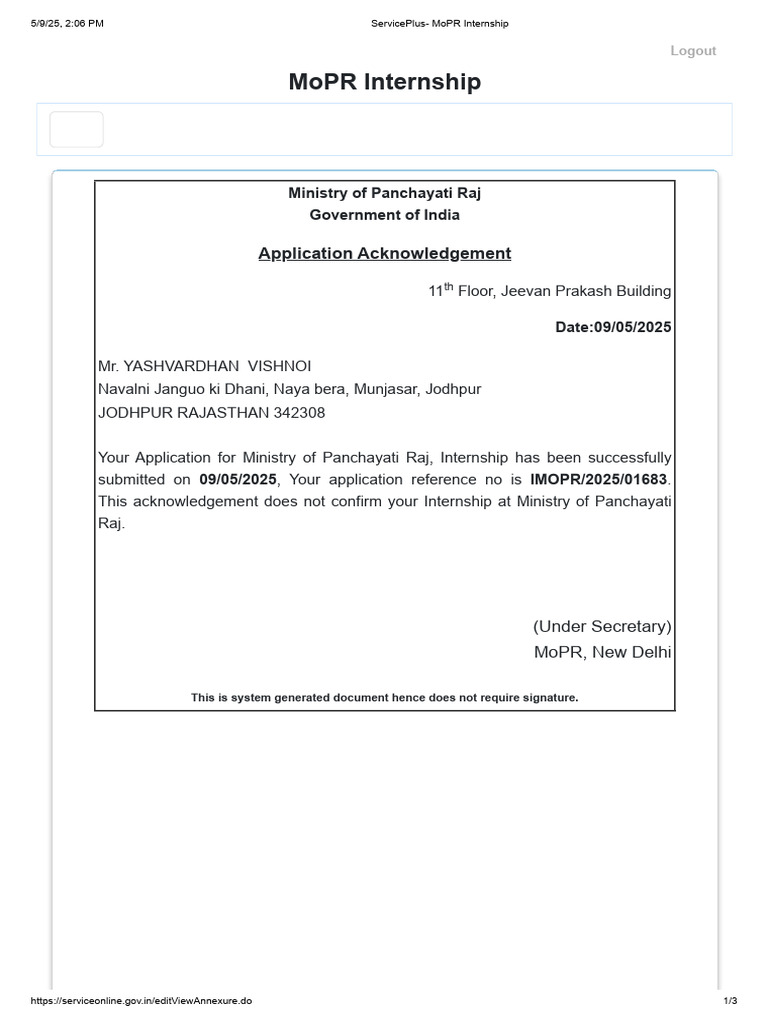 ServicePlus - MoPR Internship | PDF | Local Government | Government