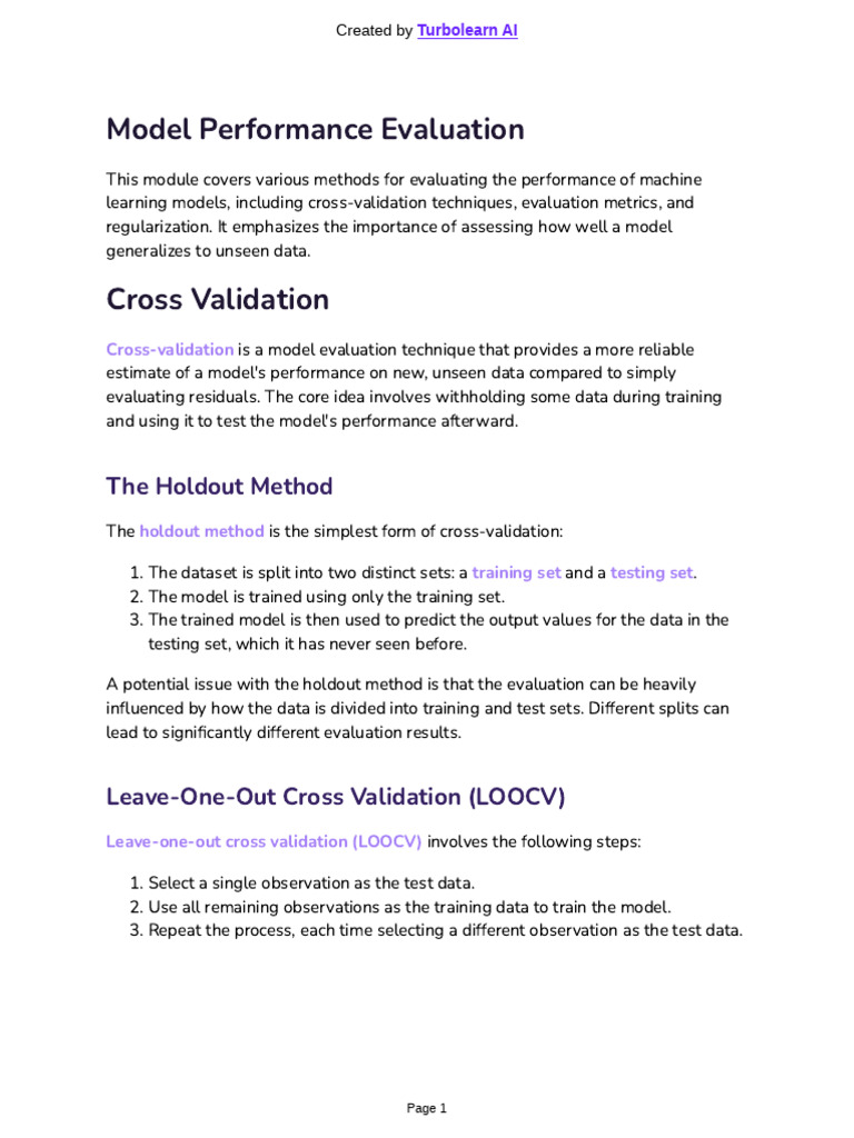 Model Evaluation and Cross-Validation Methods | PDF | Cross Validation (Statistics) | Learning
