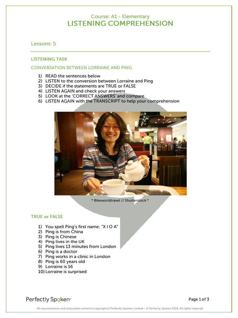 A1 - Lesson 05 - Listening Comprehension Task | PDF