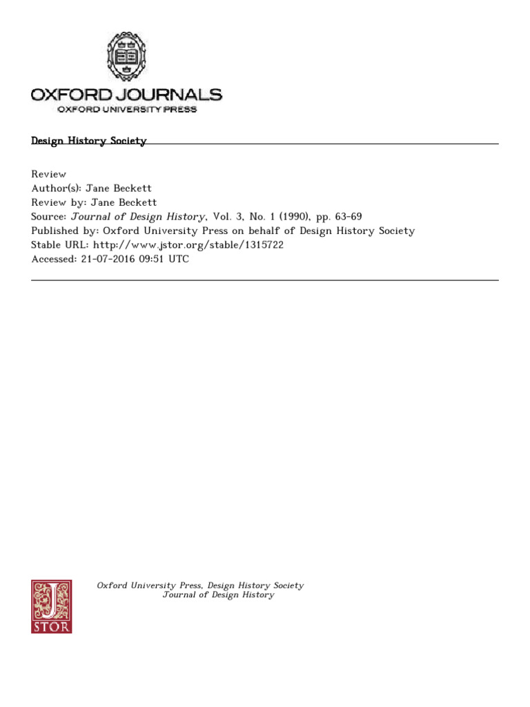 Oxford University Press, Design History Society Journal of Design ...