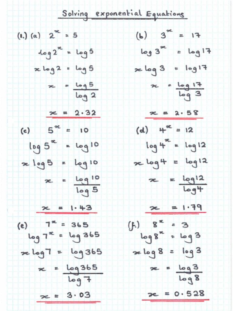 Solving Exponential Equations Answers | PDF