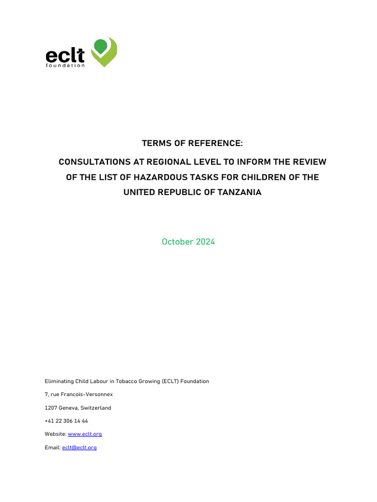 TORs List of Hazardous Tasks TAN | PDF | Child Labour