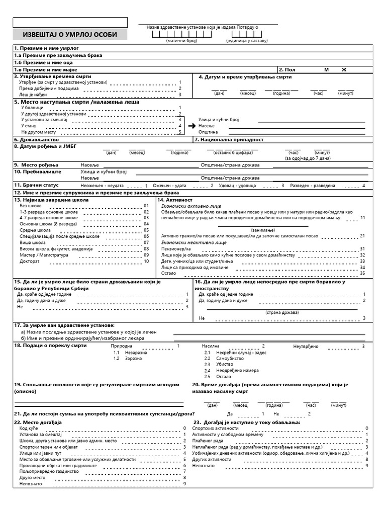 Izvestaj o Umrloj Osobi | PDF