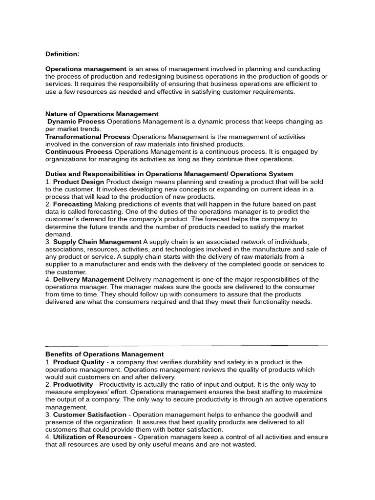 Introduction To Operations Management and TQM OM | PDF | Operations Management | Quality Management