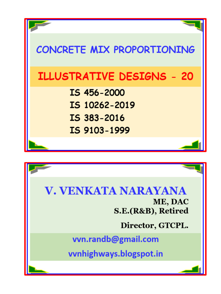 92 - Venkat RCC Mix Proportioning For 20mm Size Metal - Illustrative ...