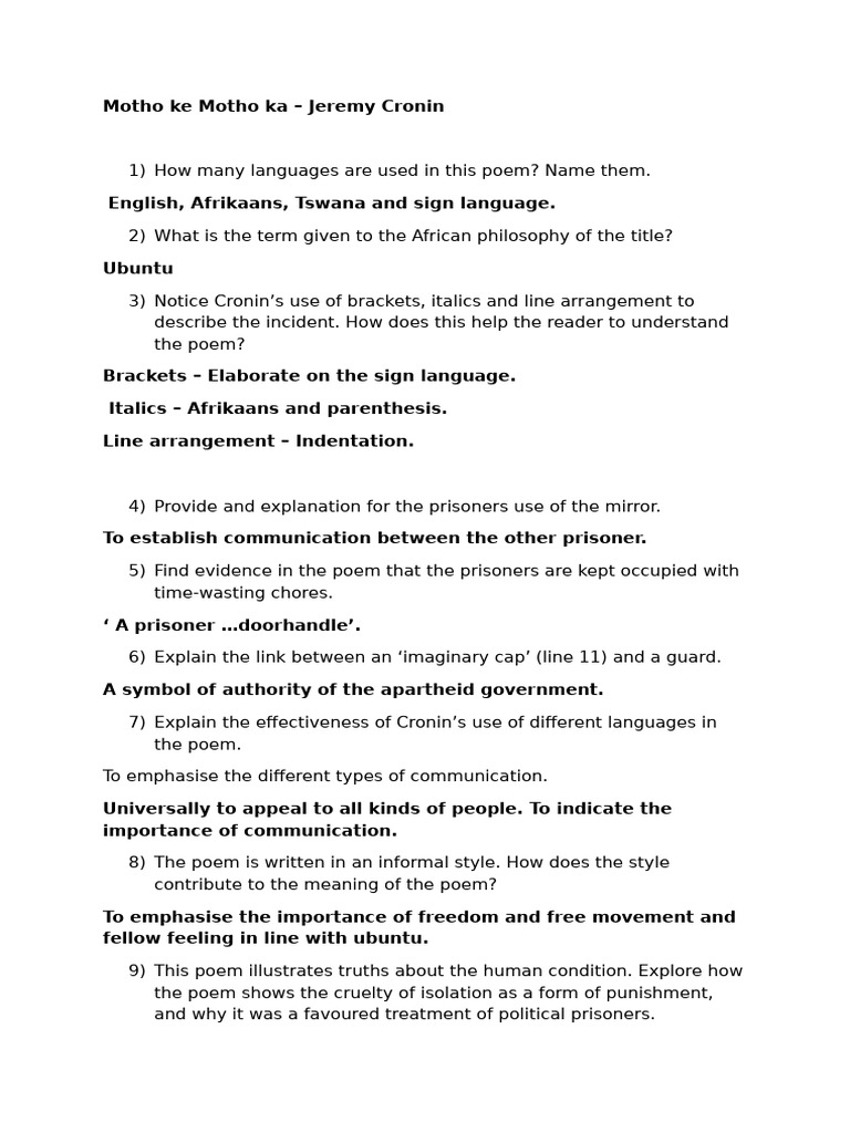 Motho Ke Motho Q&A | PDF