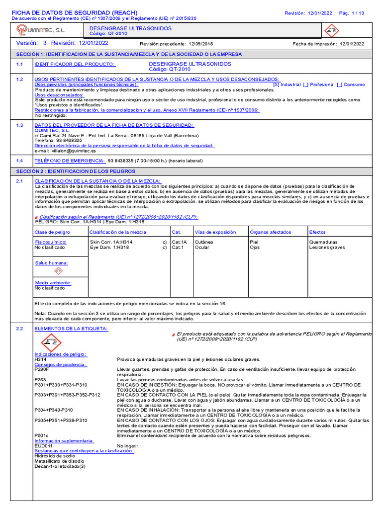 Qt-2010-Ficha de Seguridad | PDF | Quemar | Agua