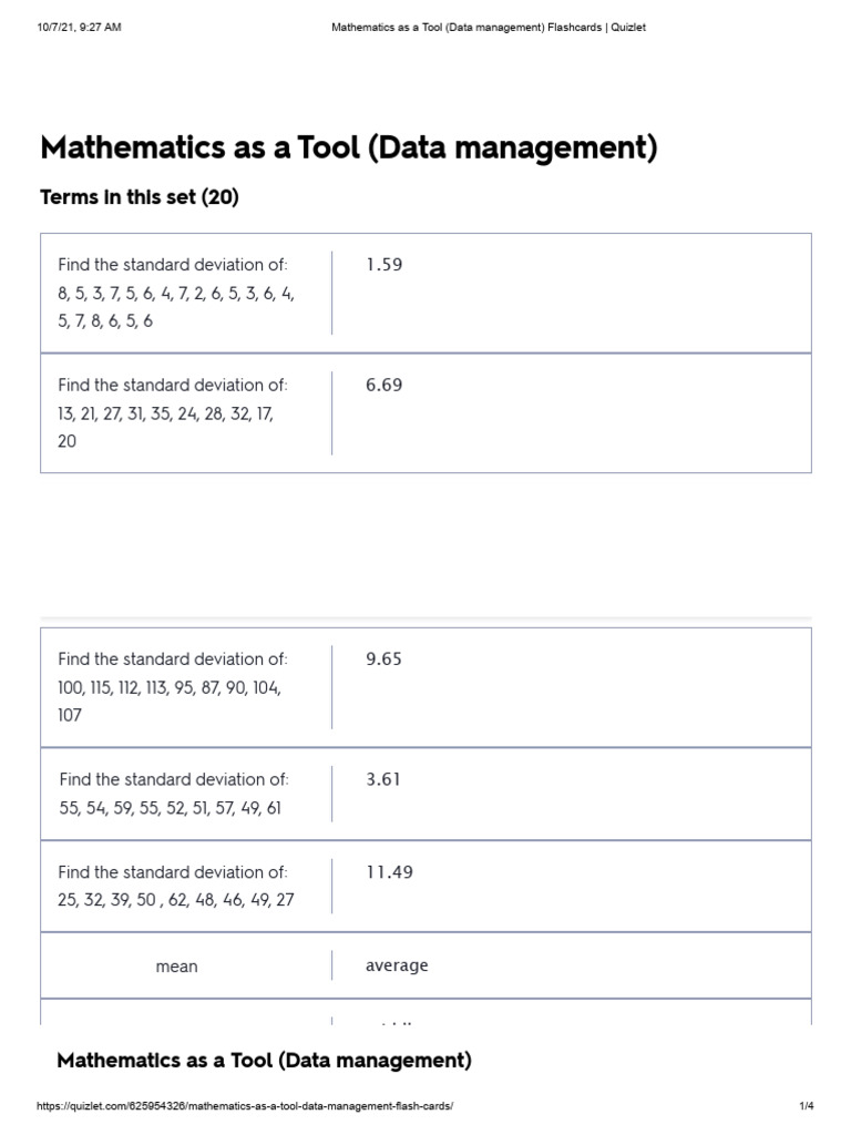 Mathematics As A Tool (Data Management) Notes | PDF | Quartile ...