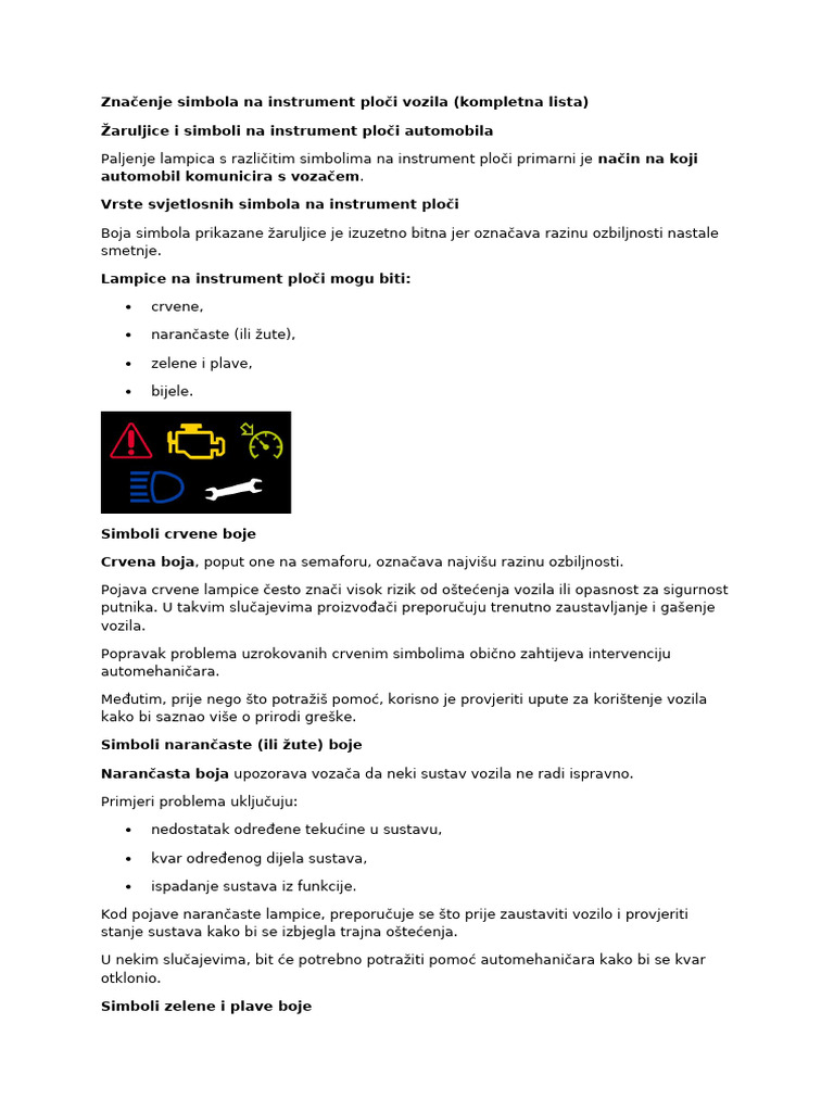 Značenje Simbola Na Instrument Ploči Vozila | PDF