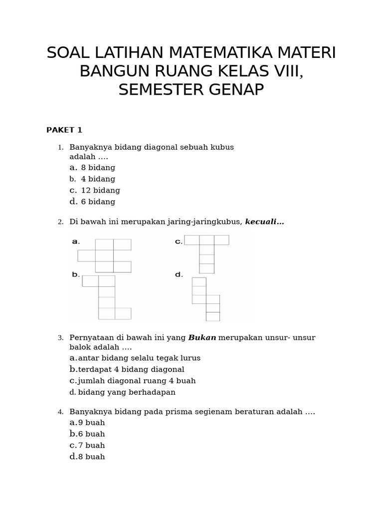 Soal Latihan Matematika KLS 8-Bangun Ruang. | PDF