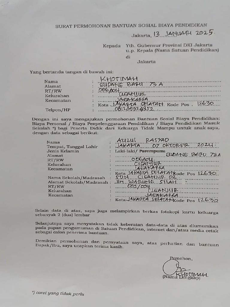 Permohonan KJP Azizul Rasyad | PDF