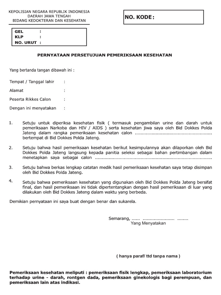 Pernyataan & Daftar Riwayat Kesehatan Calon Anggota Polri 2024 - REVISI ...