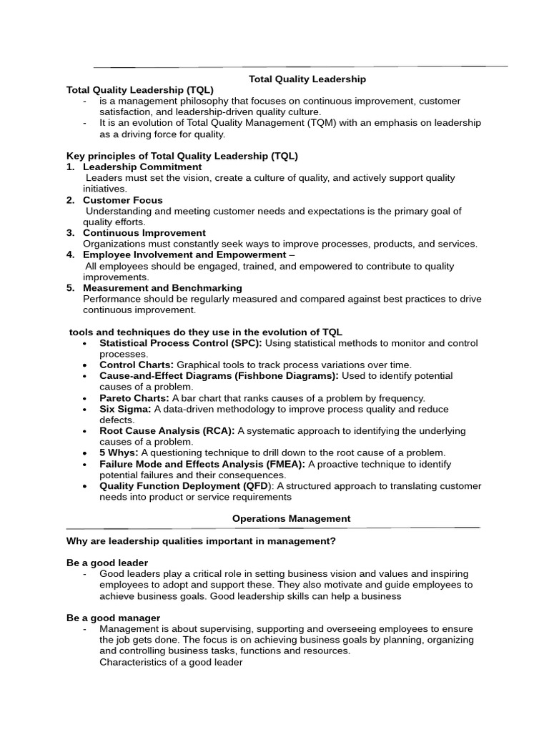 Total Quality LeadershipTQL Topic 11 | PDF | Leadership | Goal