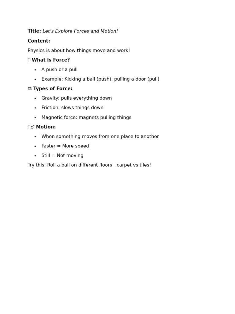 Let's Explore Forces and Motion! | PDF