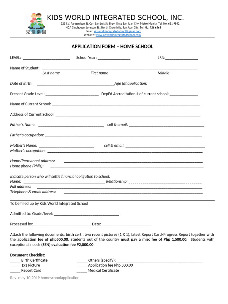 Homeschool Application Form | PDF