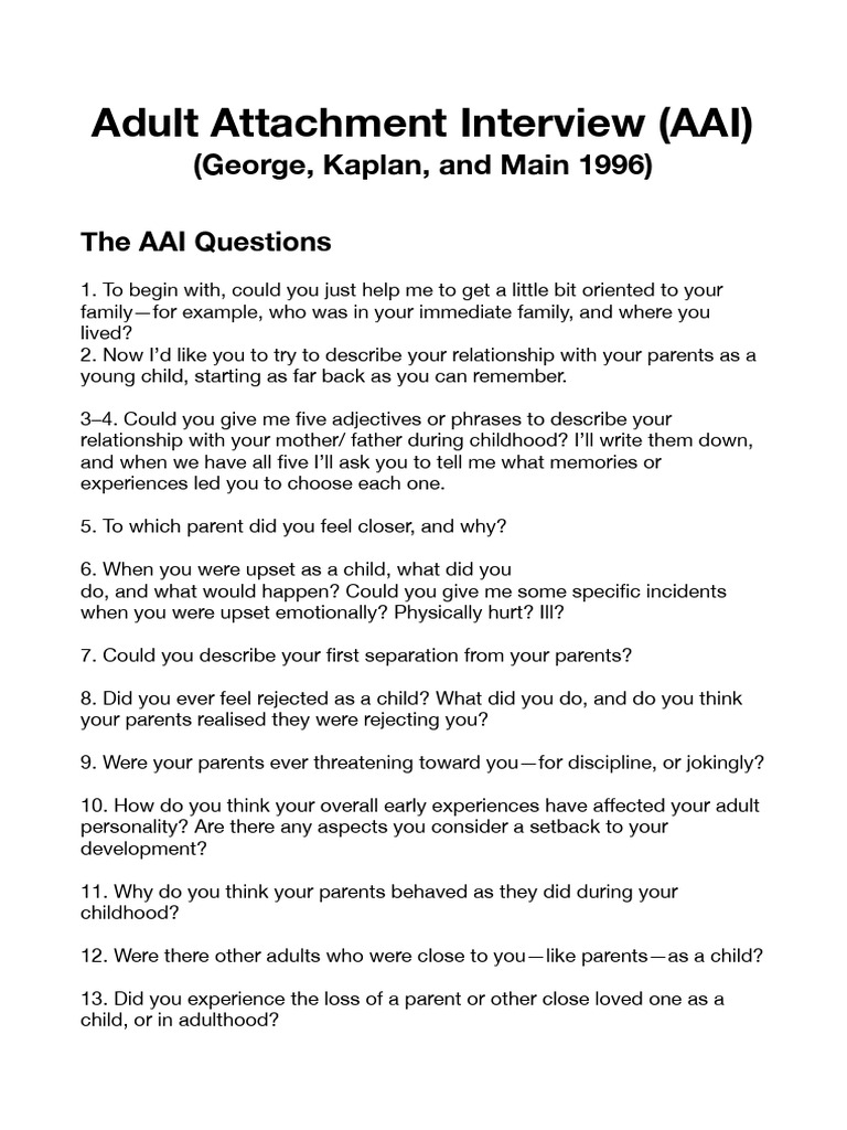 Copyright@MindBody Breakthrough Adult Attachment Interview AAIPDF | PDF ...