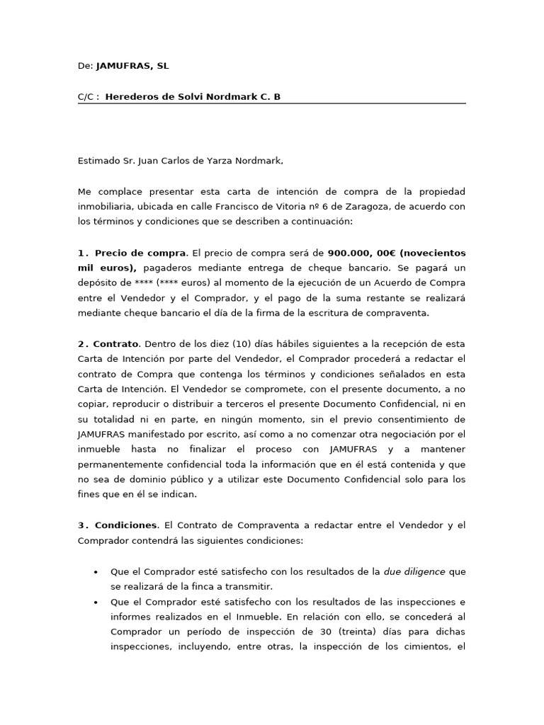 Modelo de Carta de Intención de Compra de Inmueble 2 | PDF