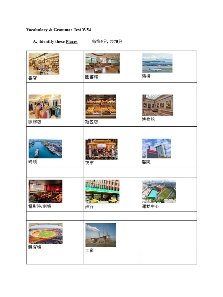 Places and Transportation Grammar Test | PDF