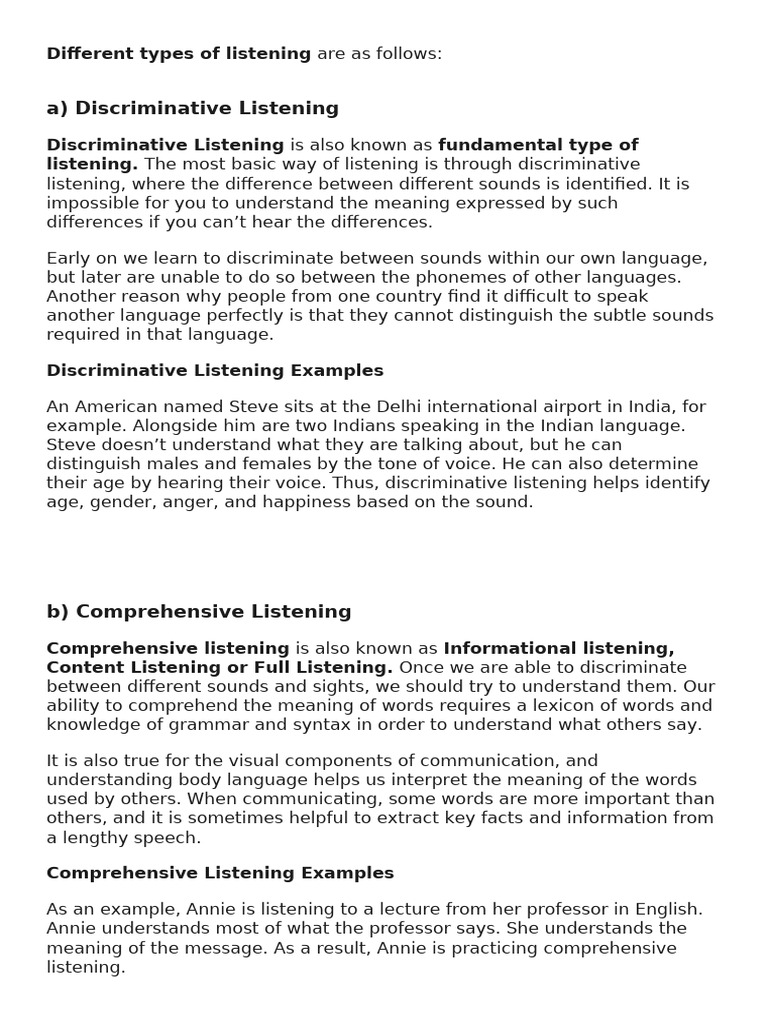 Different Types of Listening | PDF | Empathy | Bias