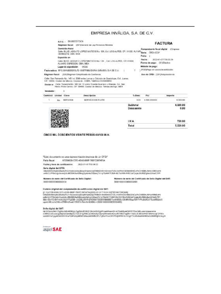 Ejemplo Representacion CFDI Metodo PUE | PDF