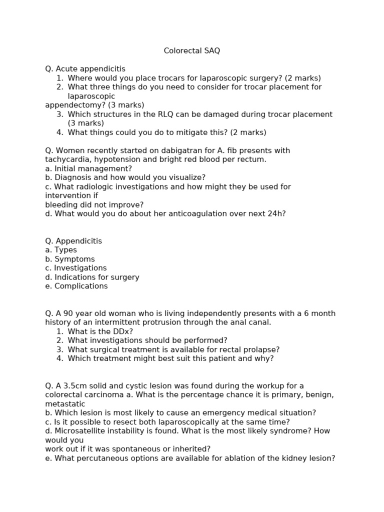Colorectal SAQ | PDF