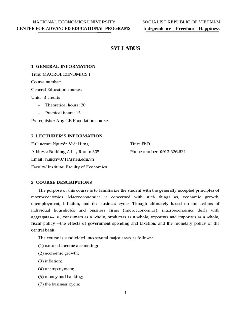 1 Syllabus Macroeconomics1 Tien Tien - 2025 Hung | PDF | Cost Of Living | Macroeconomics