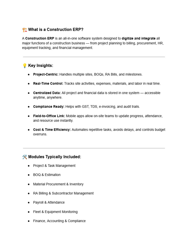 Construction ERP: Key Benefits & Insights | PDF