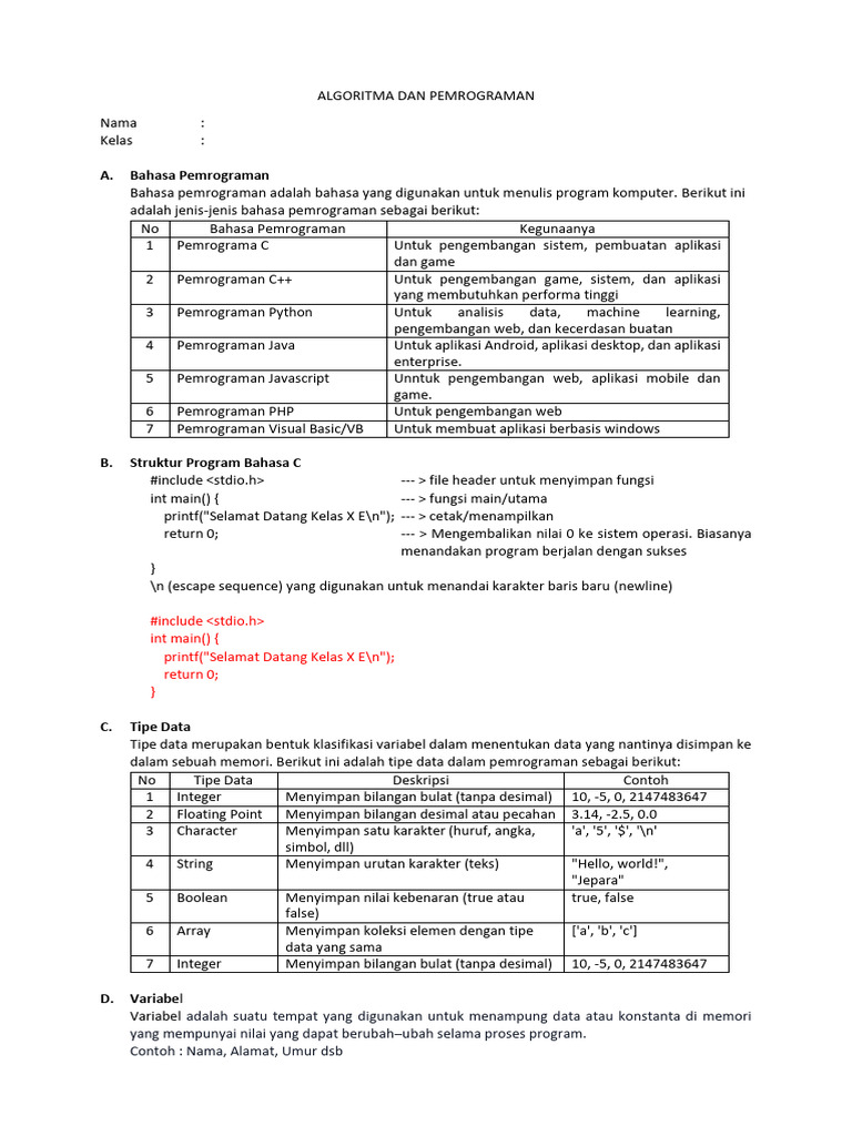 Panduan Dasar Algoritma dan Pemrograman | PDF