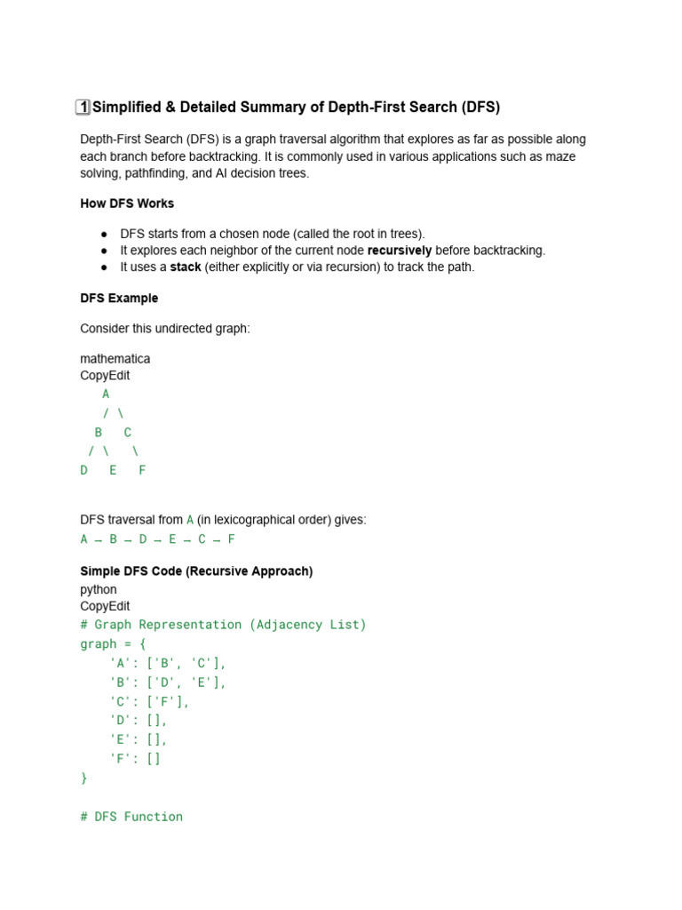 1 Simplified & Detailed Summary of Depth-First Search (DFS) | PDF | Combinatorics | Algorithms ...