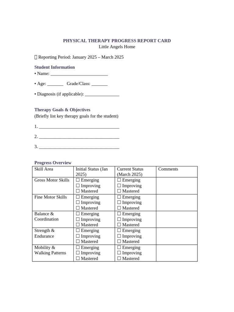 Physical Therapy Progress Report | PDF